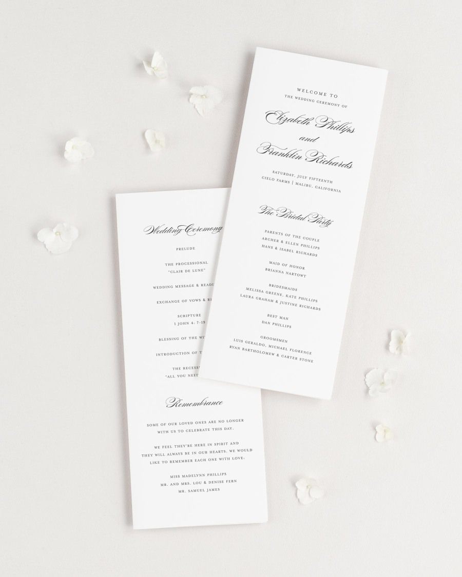 Elizabeth Wedding Programs | Shine Wedding Invitations