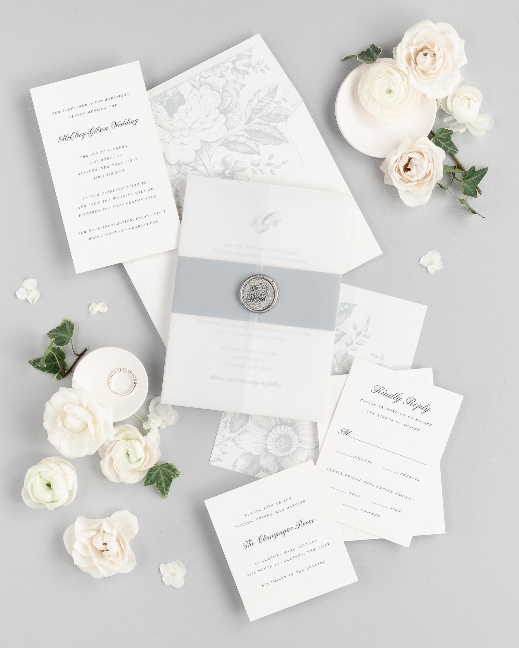 Classic Script Monogram Invitations in Dusty Blue | Shine Wedding ...
