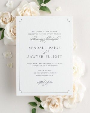 Romantic Letterpress Invitations with Delicate Border in Soft Gray ...