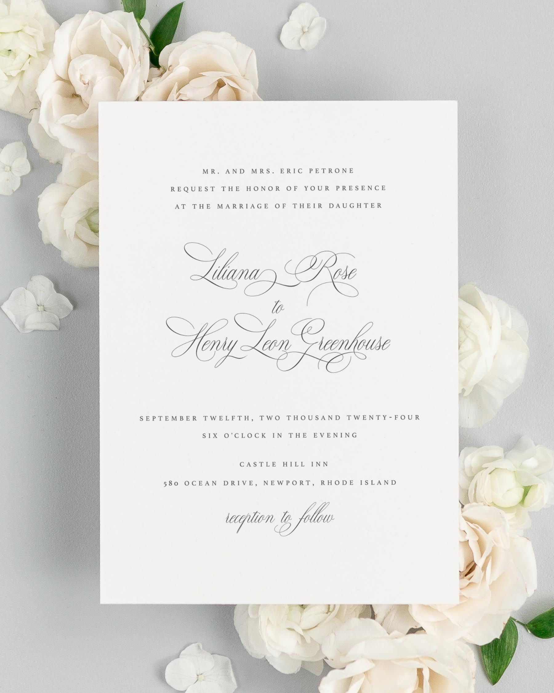 Romantic Mineral Blue Wedding Invitations with Flowing Script | Shine Wedding Invitations