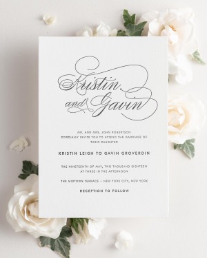 Elegant Letterpress Wedding Invitations with Large Script Names | Shine ...