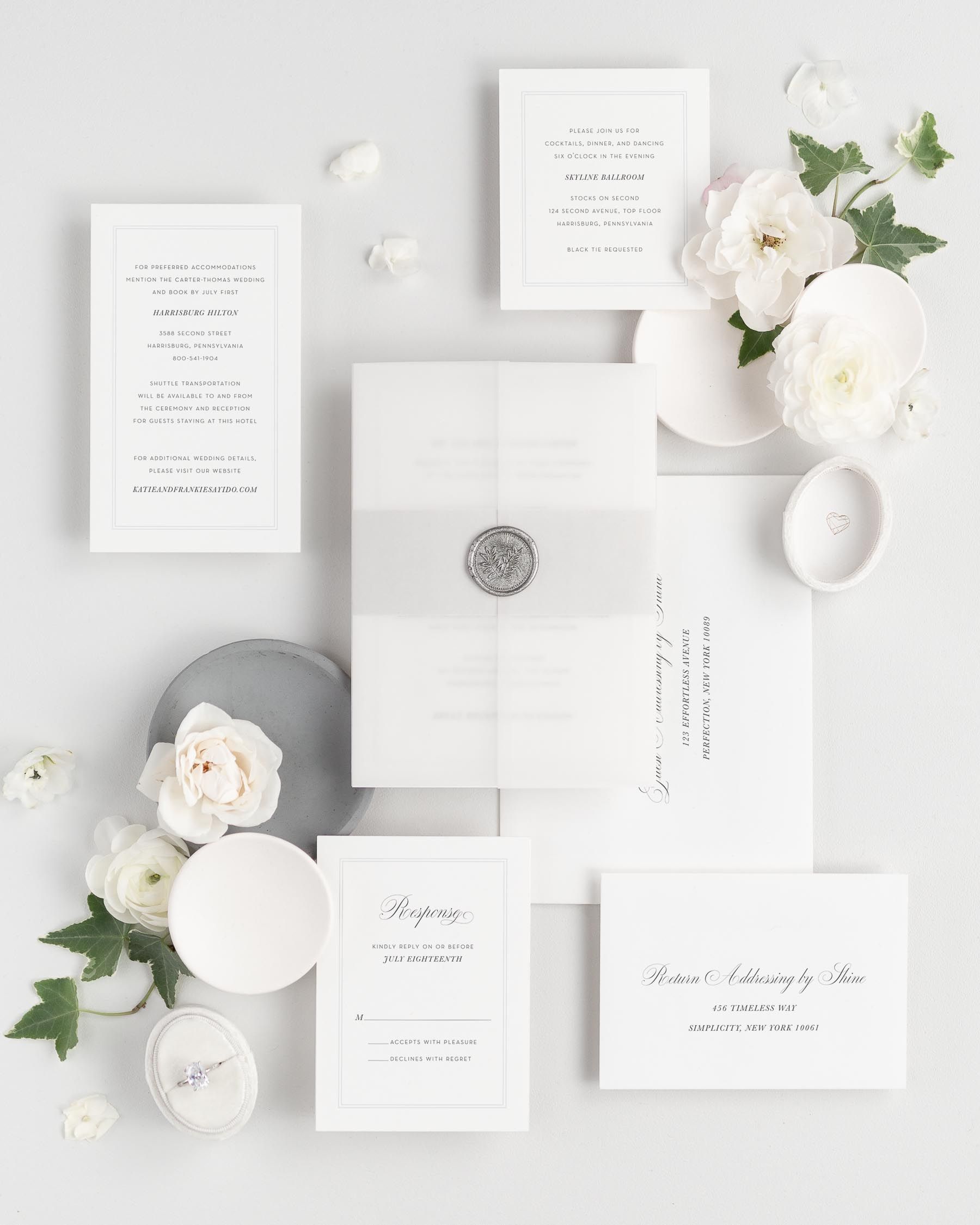 Simple Invitations with Delicate Script and Gray Border | Shine Wedding ...