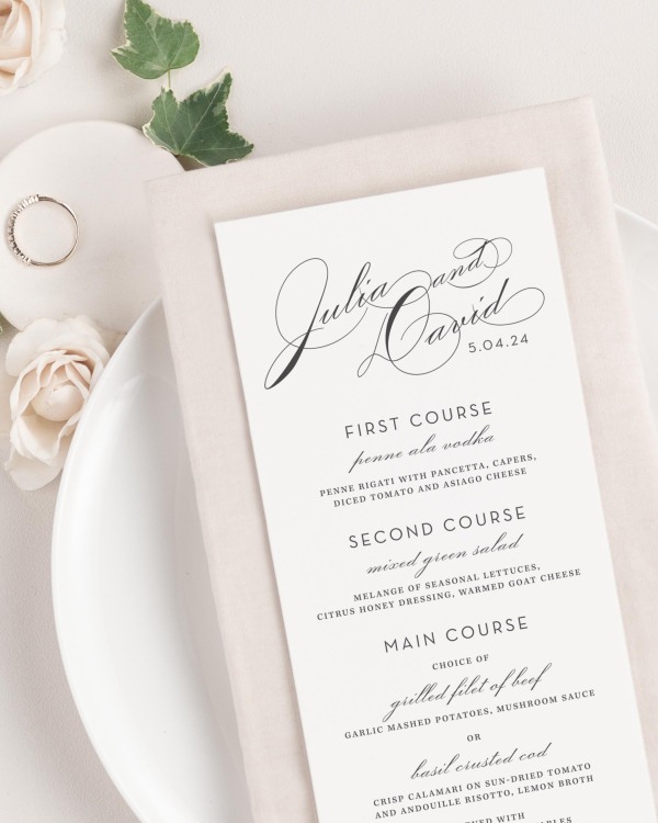 Vintage Glam Wedding Menus | Shine Wedding Invitations