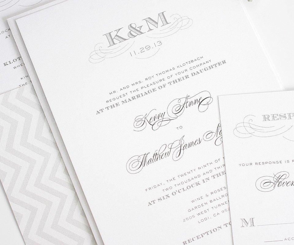 Wedding Invitations with Monogram in Gray | Shine Wedding Invitations