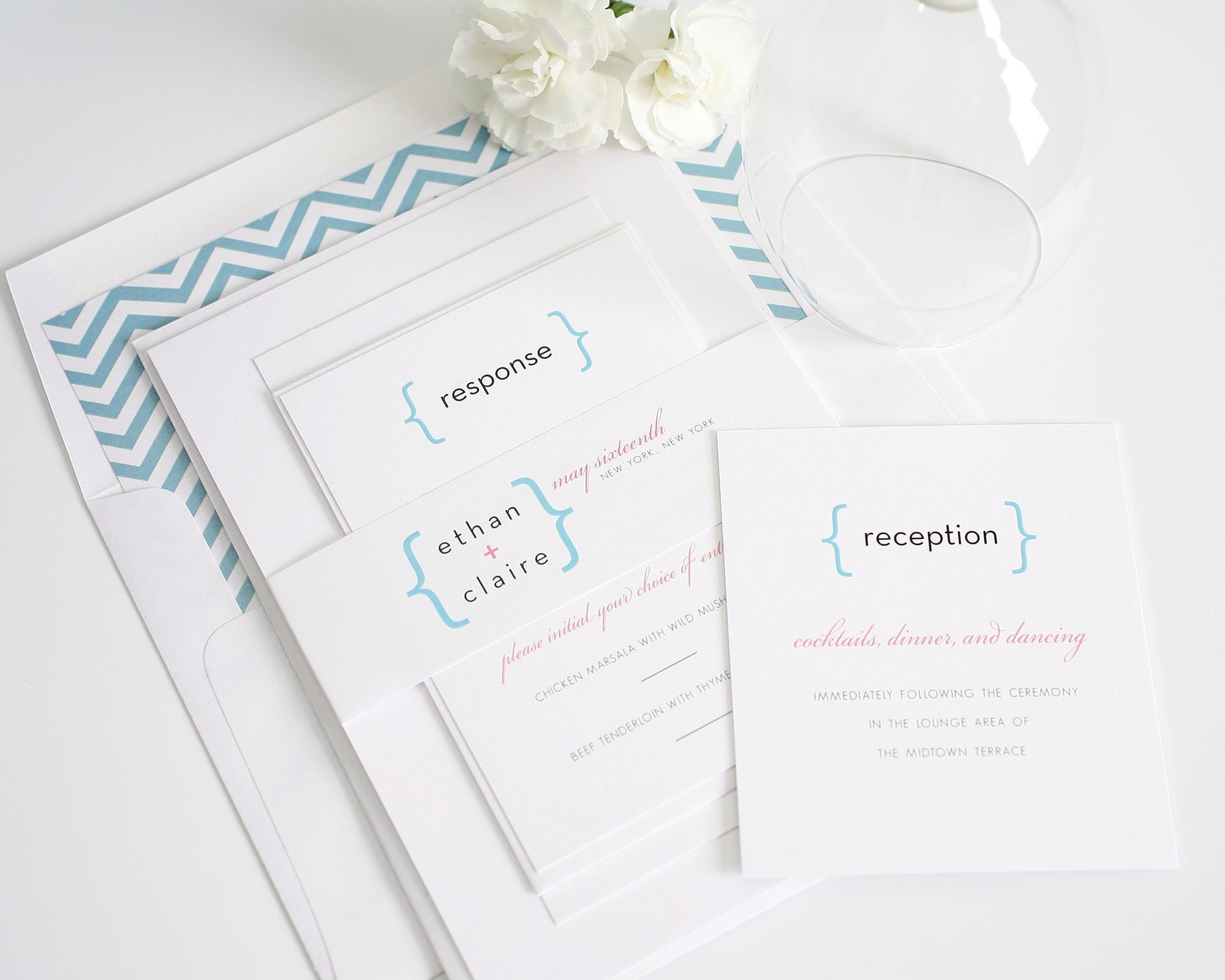 Modern Math Wedding Invitations in Rose and Sky Blue | Shine Wedding ...