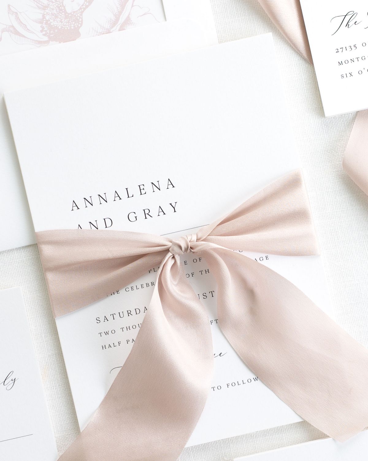 Dusty Pink Ribbon Wedding Invitations | Shine Wedding Invitations