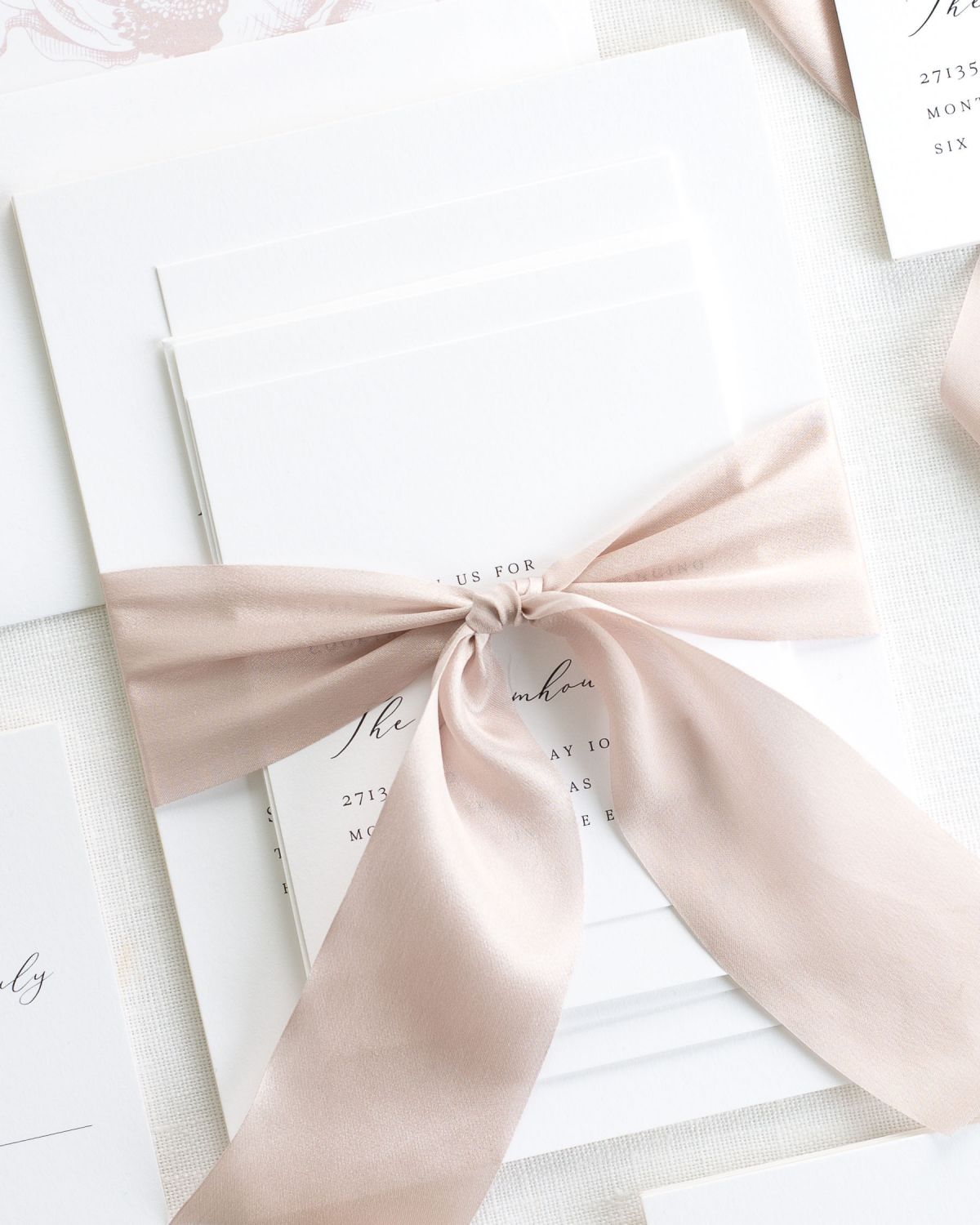Dusty Pink Ribbon Wedding Invitations | Shine Wedding Invitations