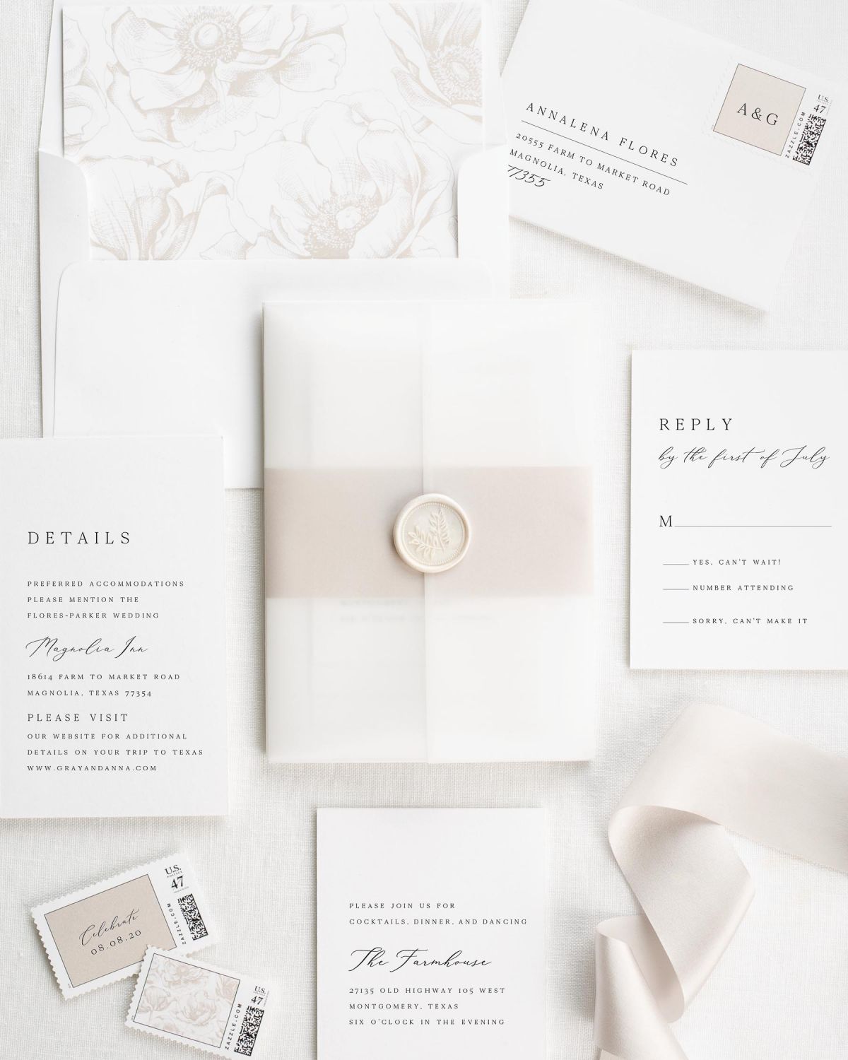 Light and Airy Mocha Vellum Wedding Invitations | Shine Wedding Invitations