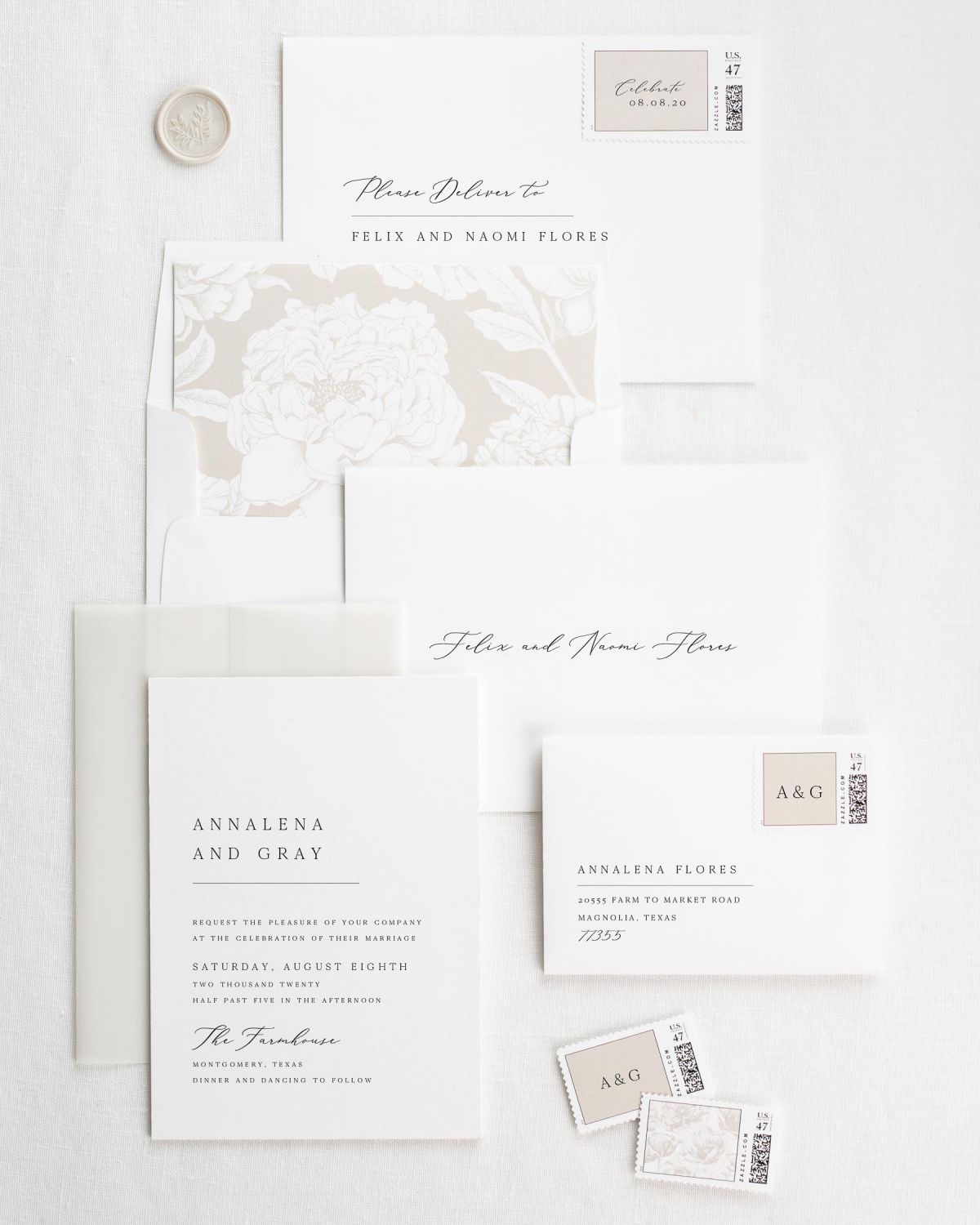 Light and Airy Mocha Vellum Wedding Invitations | Shine Wedding Invitations