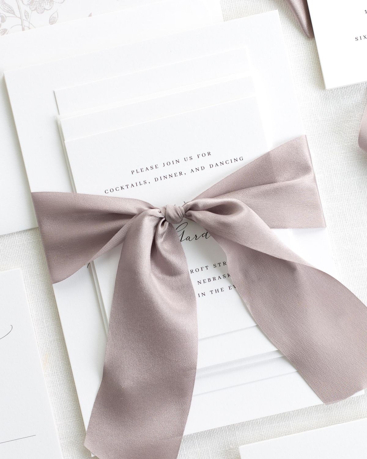 Calligraphy Ribbon Wedding Invitations in Purple | Shine Wedding ...