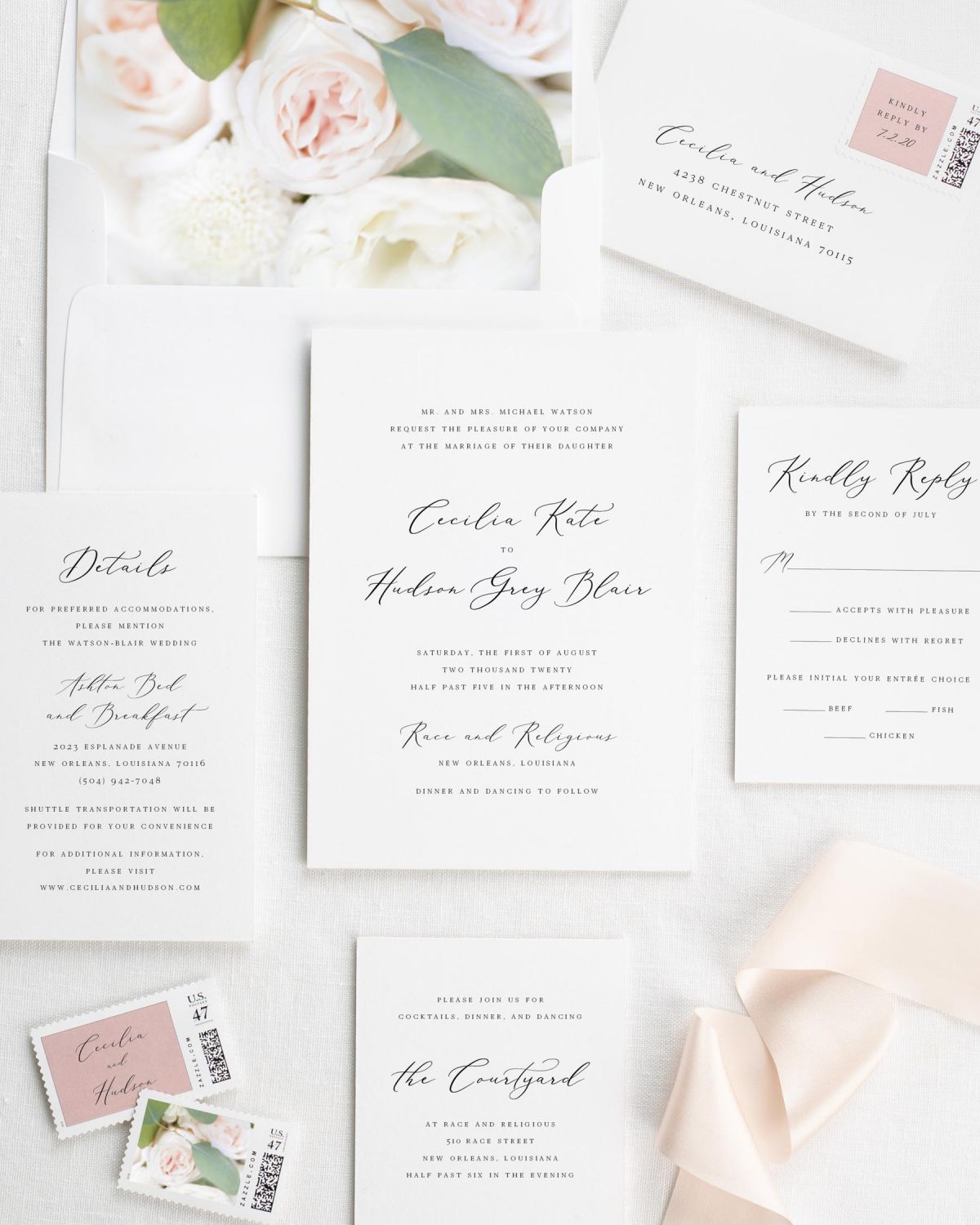 Light and Airy Floral Wedding Invitations in Light Pink | Shine Wedding ...
