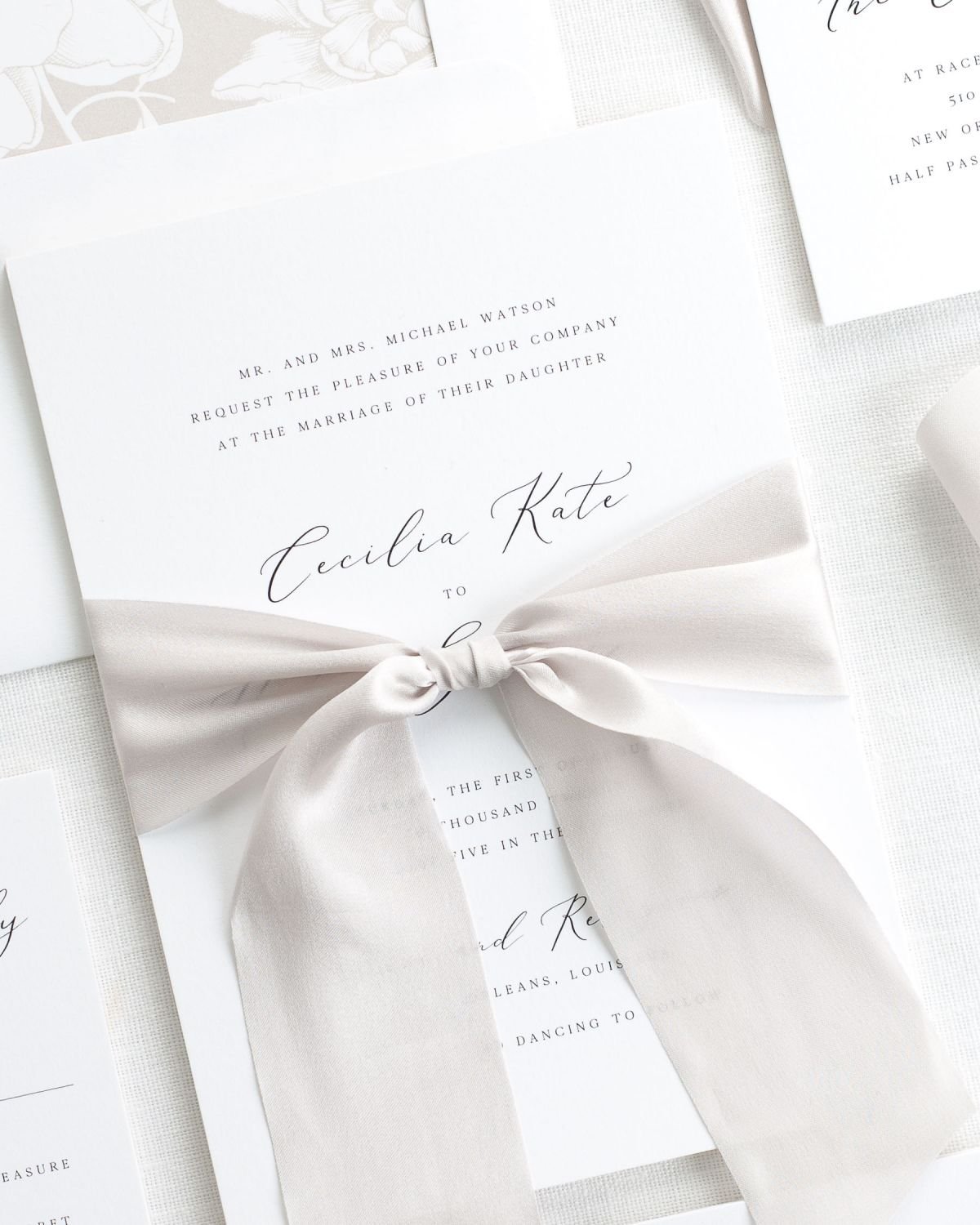 Simple Ribbon Wedding Invitations in Mocha | Shine Wedding Invitations