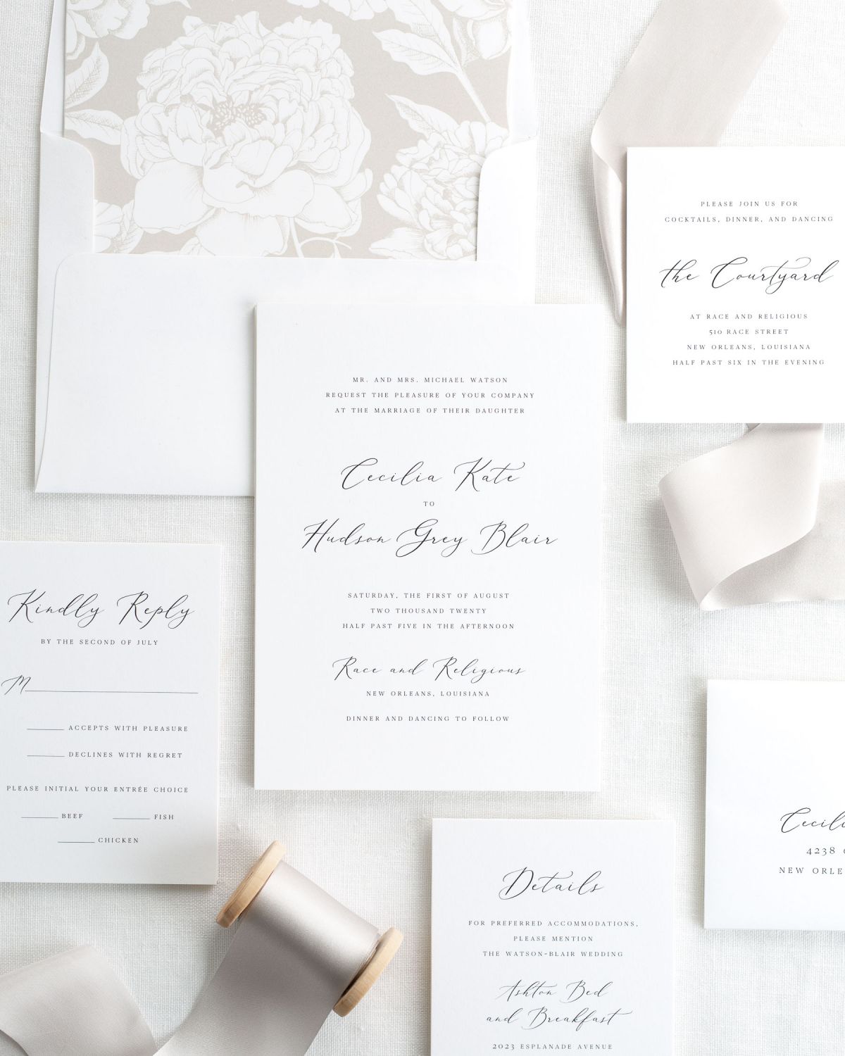 Simple Ribbon Wedding Invitations in Mocha | Shine Wedding Invitations