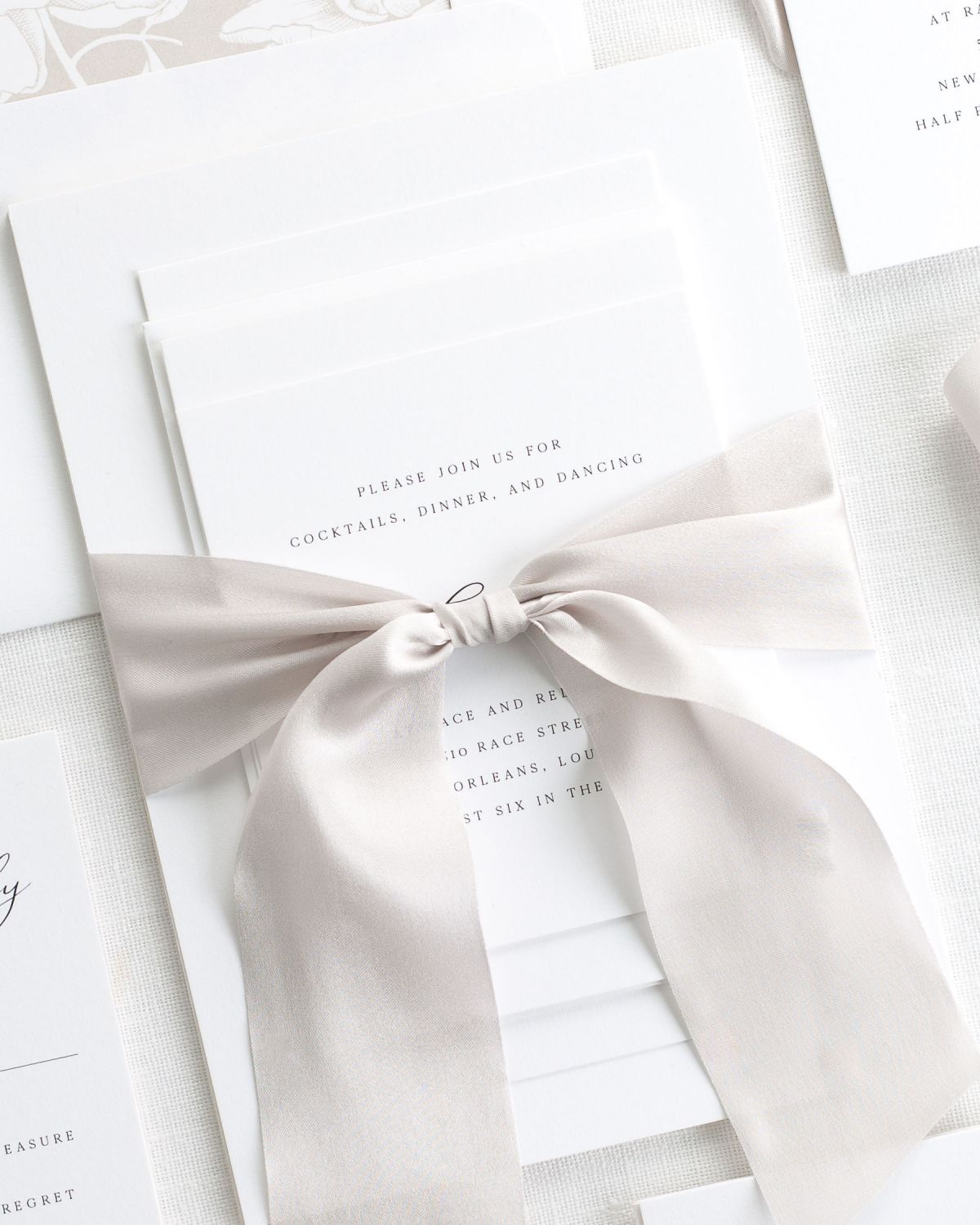 Simple Ribbon Wedding Invitations in Mocha | Shine Wedding Invitations