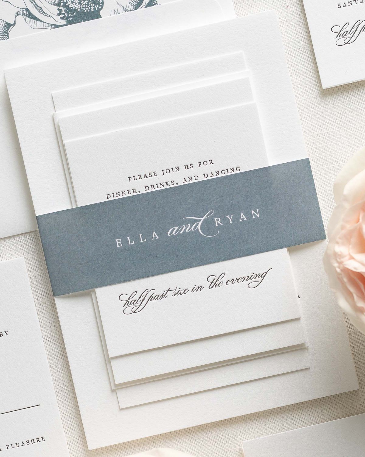 Modern Letterpress Wedding Invitations in Blue | Shine Wedding Invitations