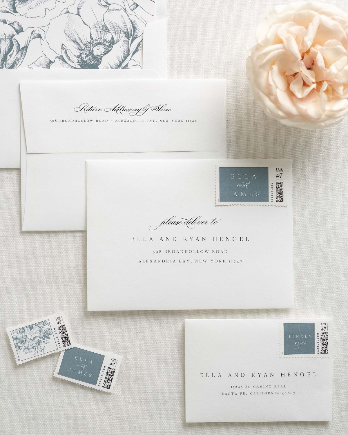 Modern Letterpress Wedding Invitations in Blue | Shine Wedding Invitations