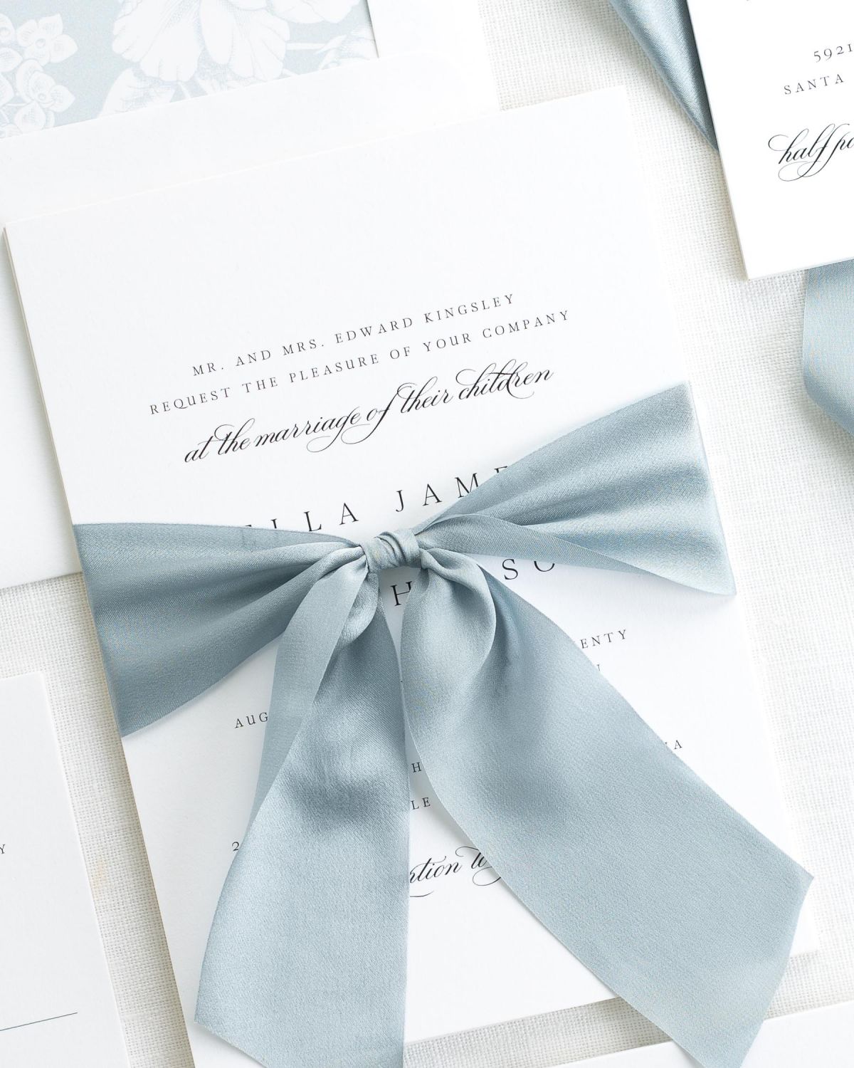 Classic Ribbon Wedding Invitations in Dusty Blue | Shine Wedding ...