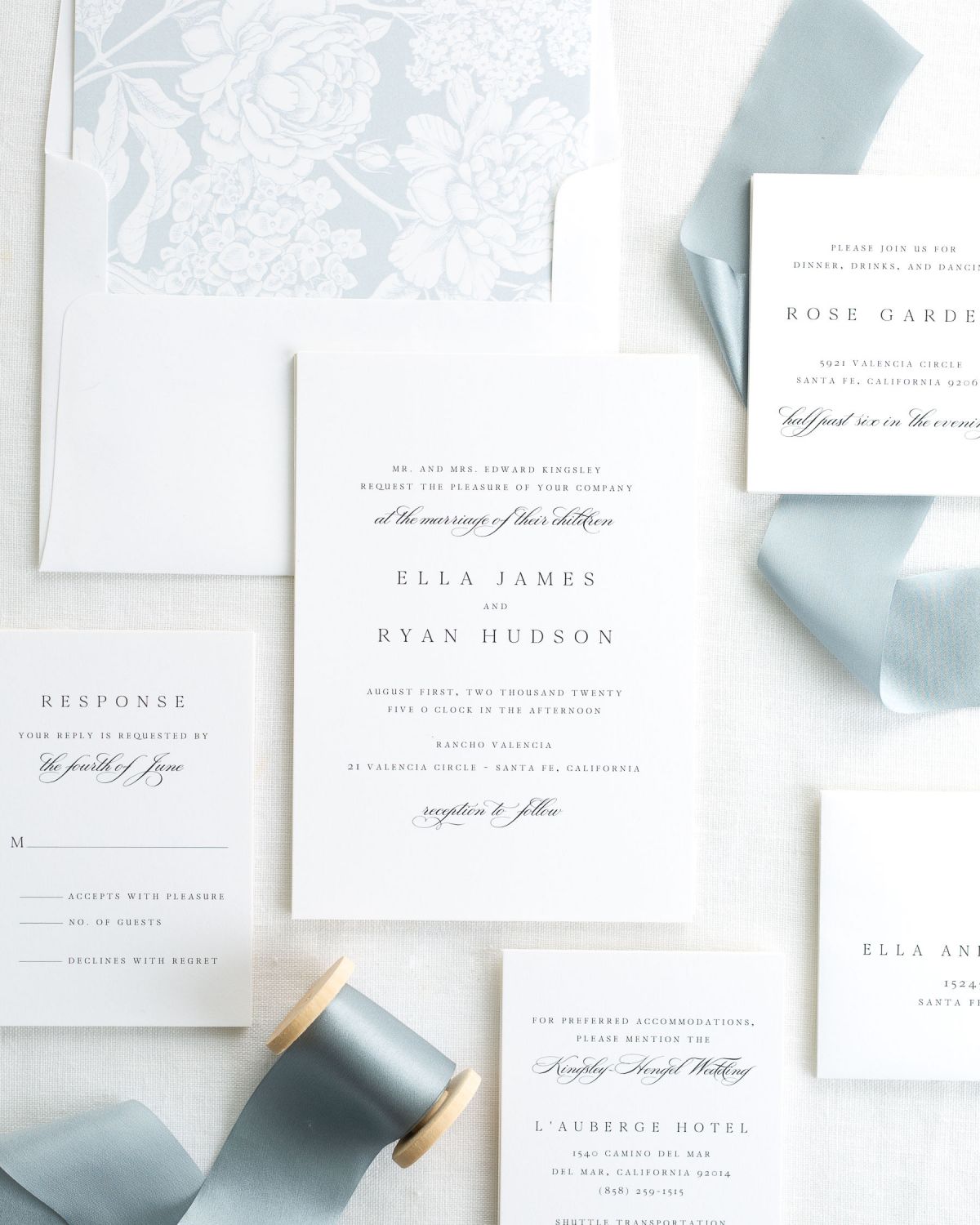 Classic Ribbon Wedding Invitations in Dusty Blue | Shine Wedding ...