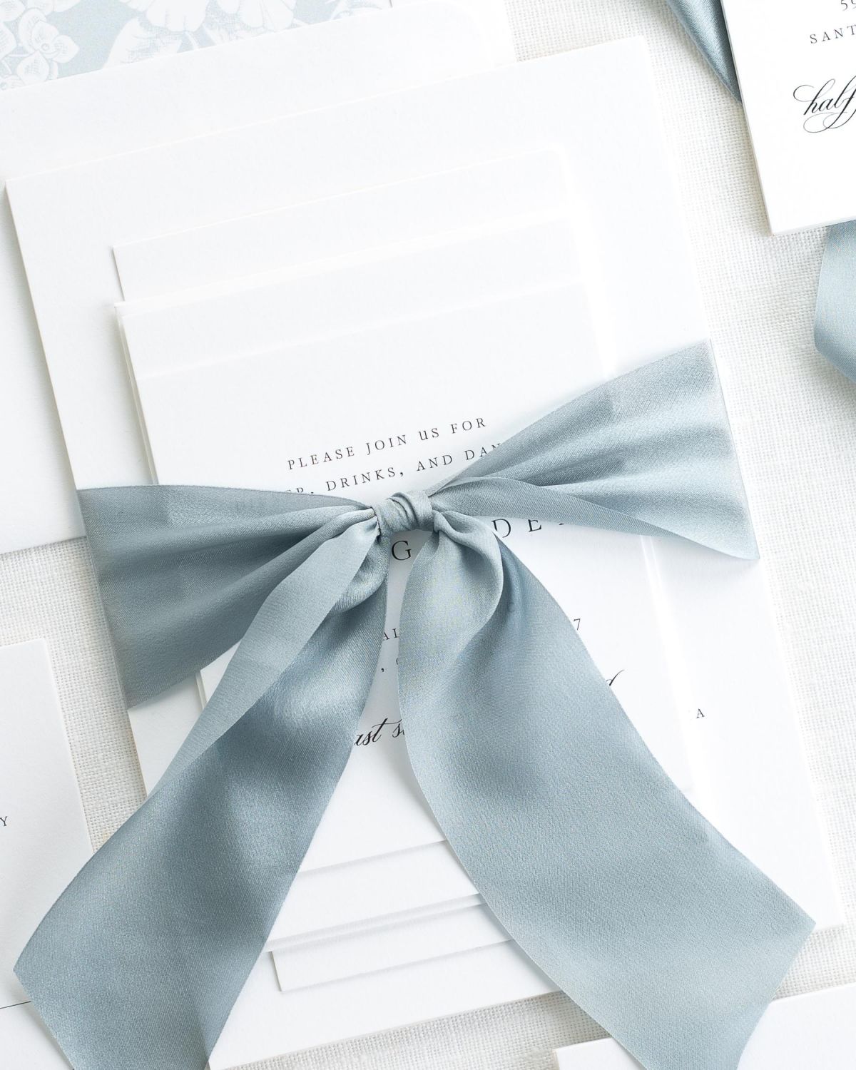 Classic Ribbon Wedding Invitations in Dusty Blue | Shine Wedding ...