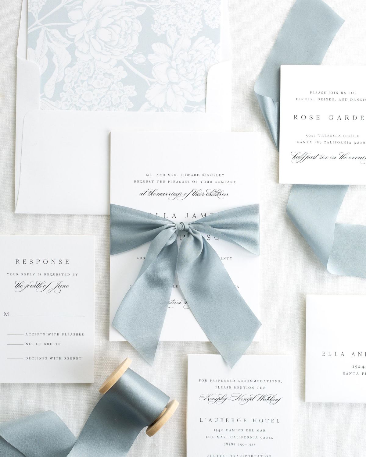 Classic Ribbon Wedding Invitations in Dusty Blue | Shine Wedding ...