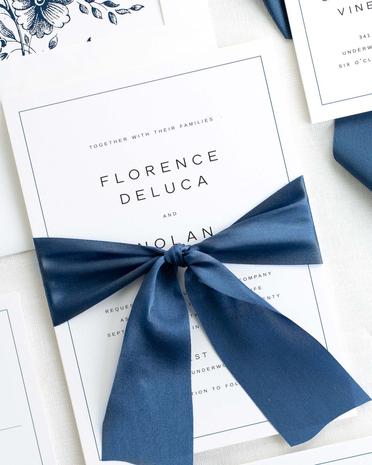 Navy Ribbon Wedding Invitations | Shine Wedding Invitations