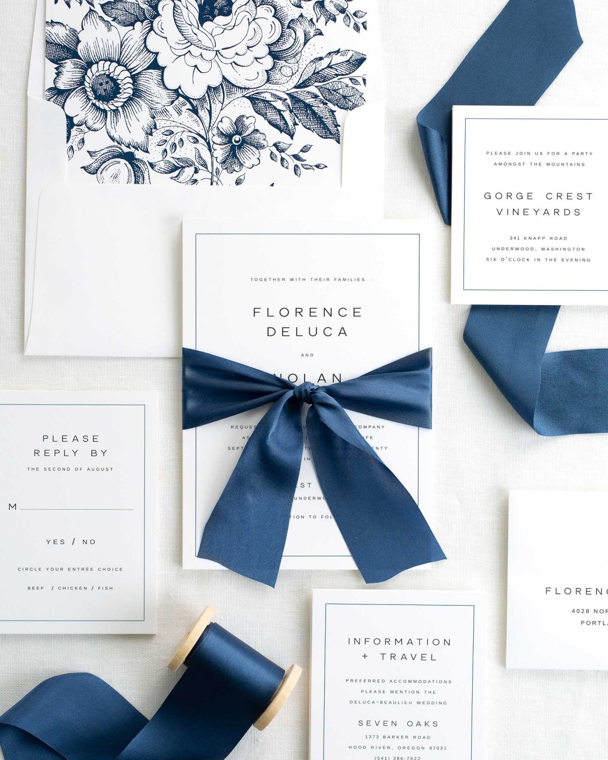 Navy Ribbon Wedding Invitations | Shine Wedding Invitations