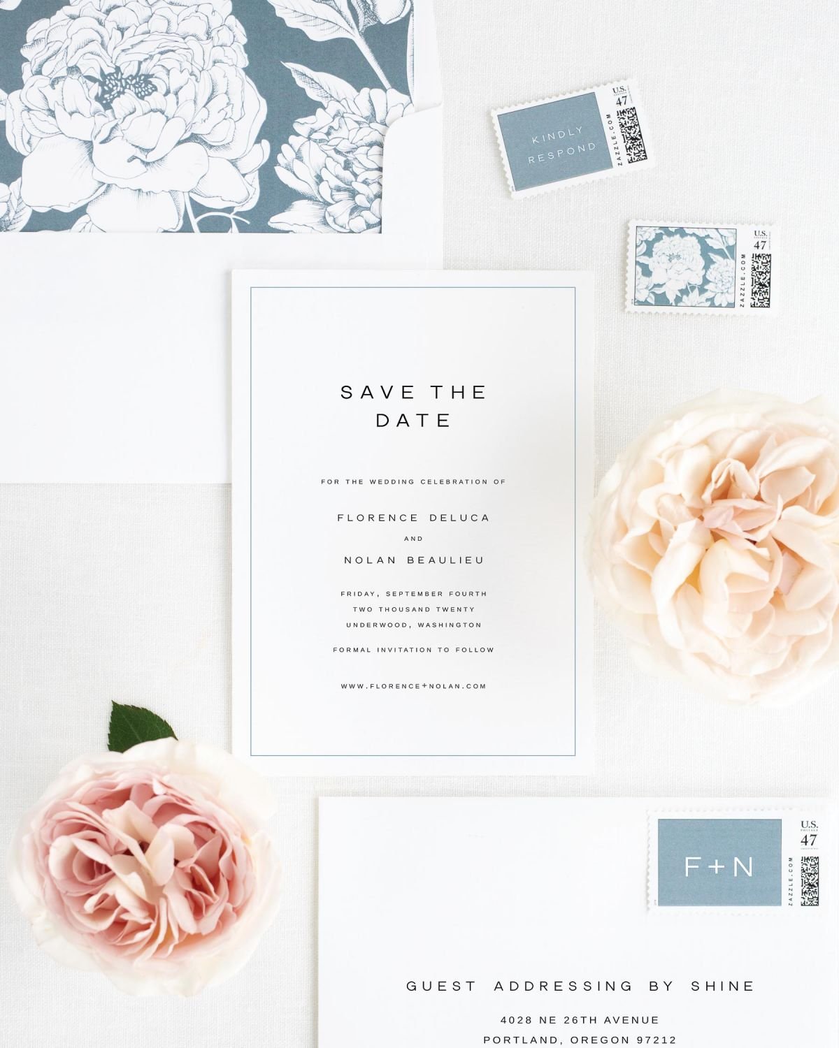 Bold and Modern Wedding Invitations in Steel Blue | Shine Wedding ...