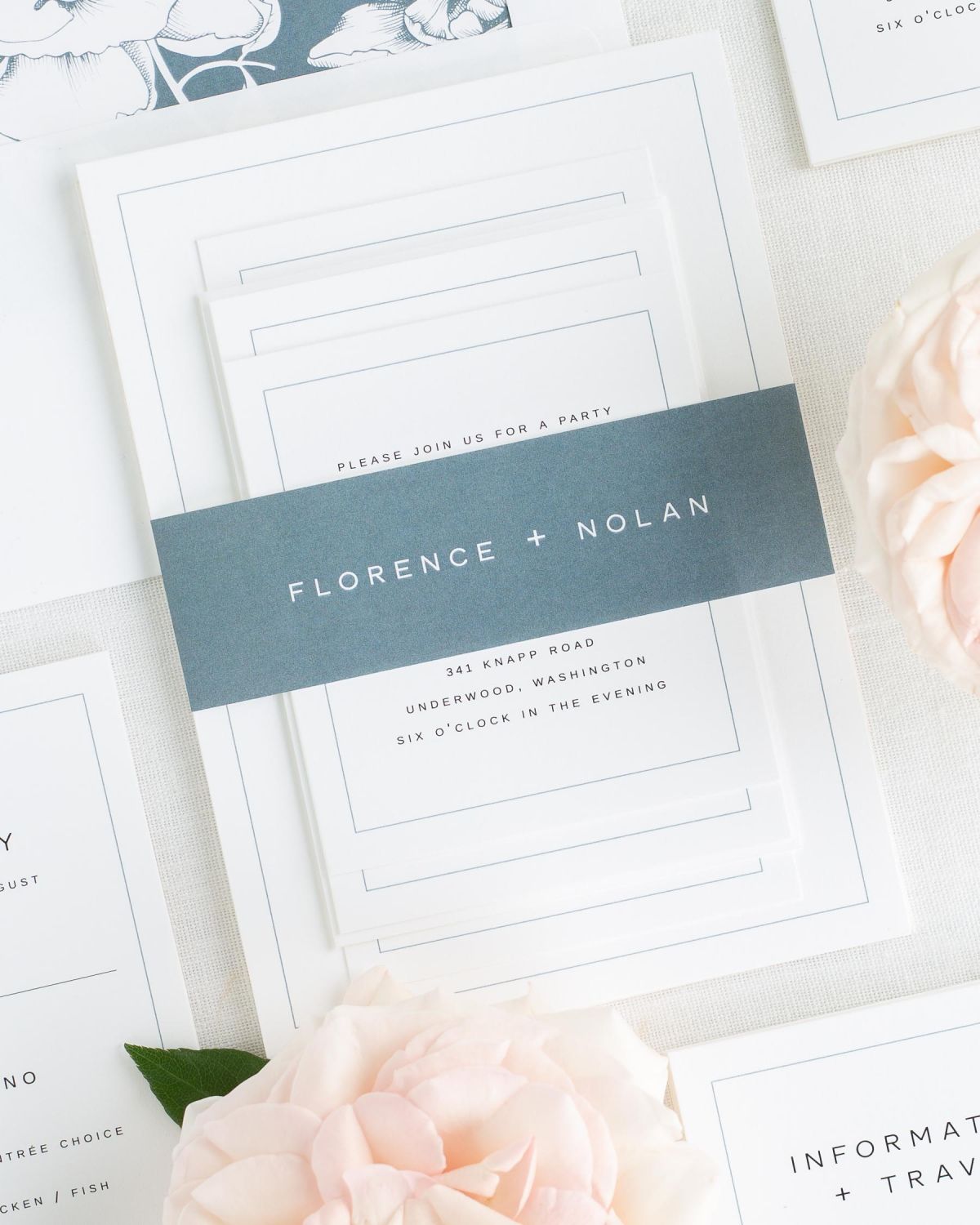 Bold and Modern Wedding Invitations in Steel Blue | Shine Wedding ...