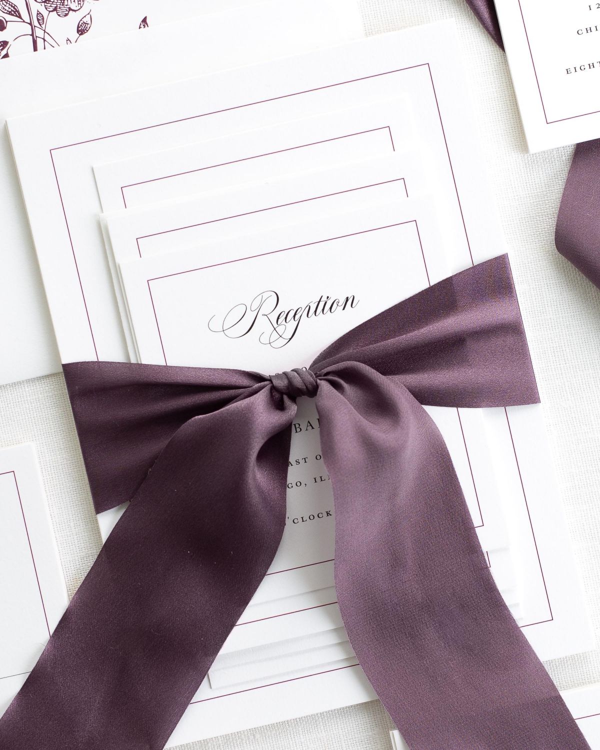 Elegant Dark Purple Ribbon Wedding Invitations | Shine Wedding Invitations