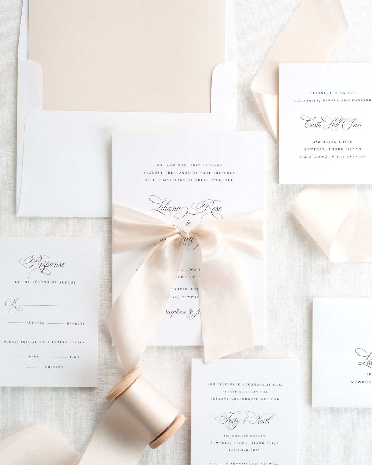Light and Airy Ribbon Wedding Invitations in Champagne | Shine Wedding ...