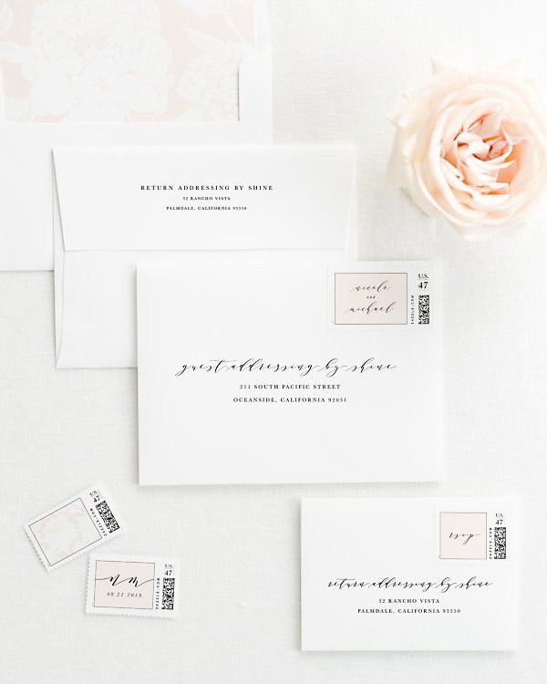 Modern Wedding Invitations with a Pale Pink Silk Ribbon | Shine Wedding ...