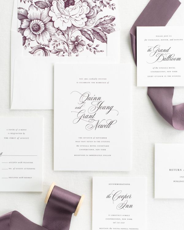 Romantic Wedding Invitations with Mulberry Silk Ribbon | Shine Wedding ...