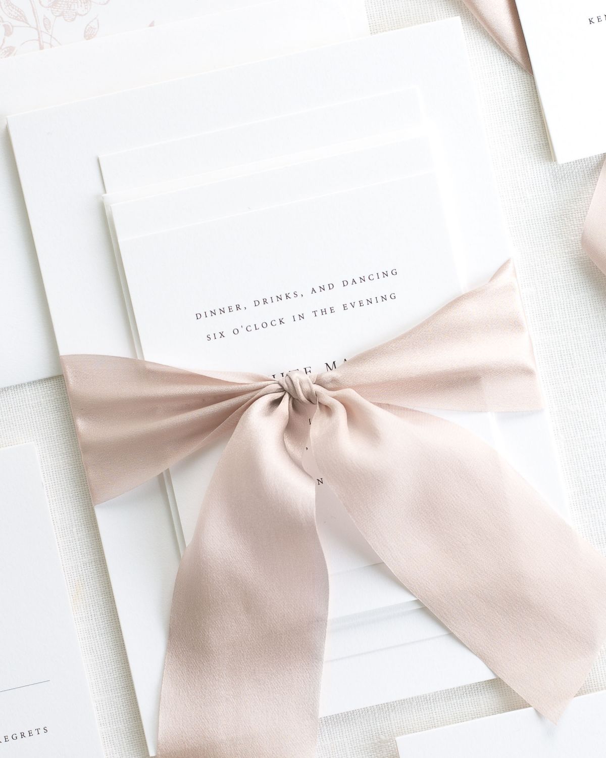 Simple and Romantic Ribbon Wedding Invitations in Dusty Pink | Shine ...