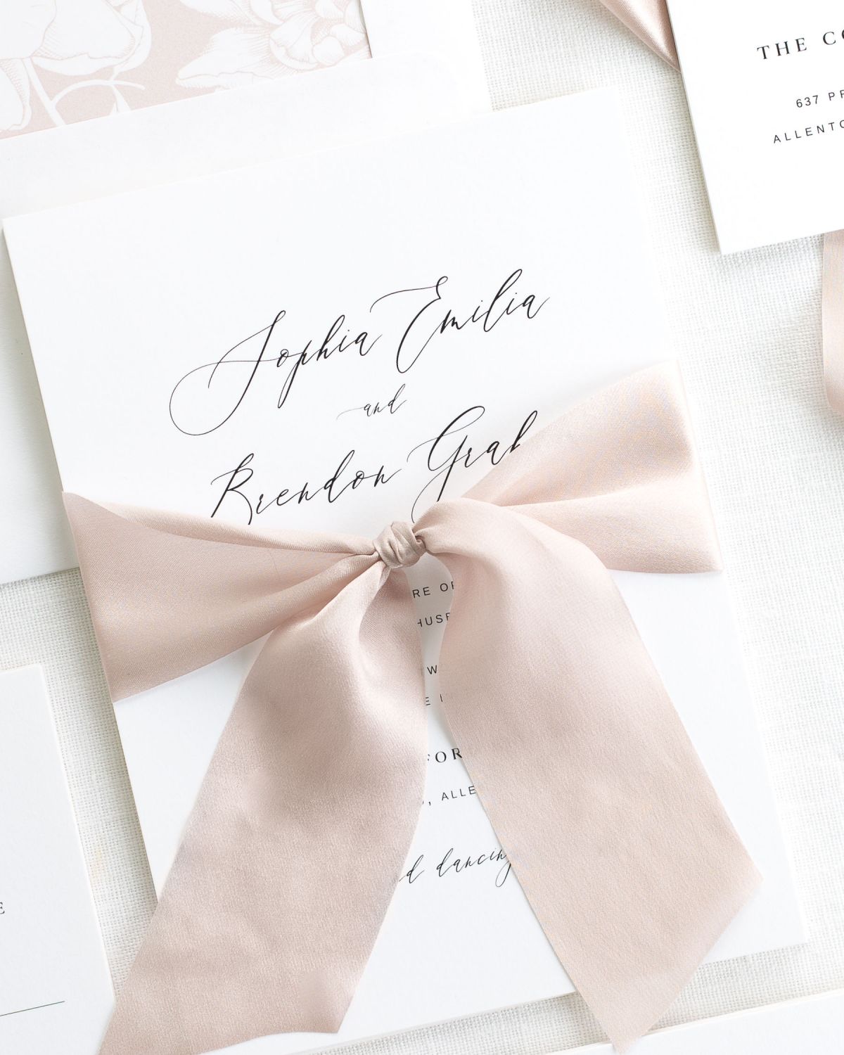 Calligraphy Ribbon Wedding Invitations in Dusty Rose | Shine Wedding ...