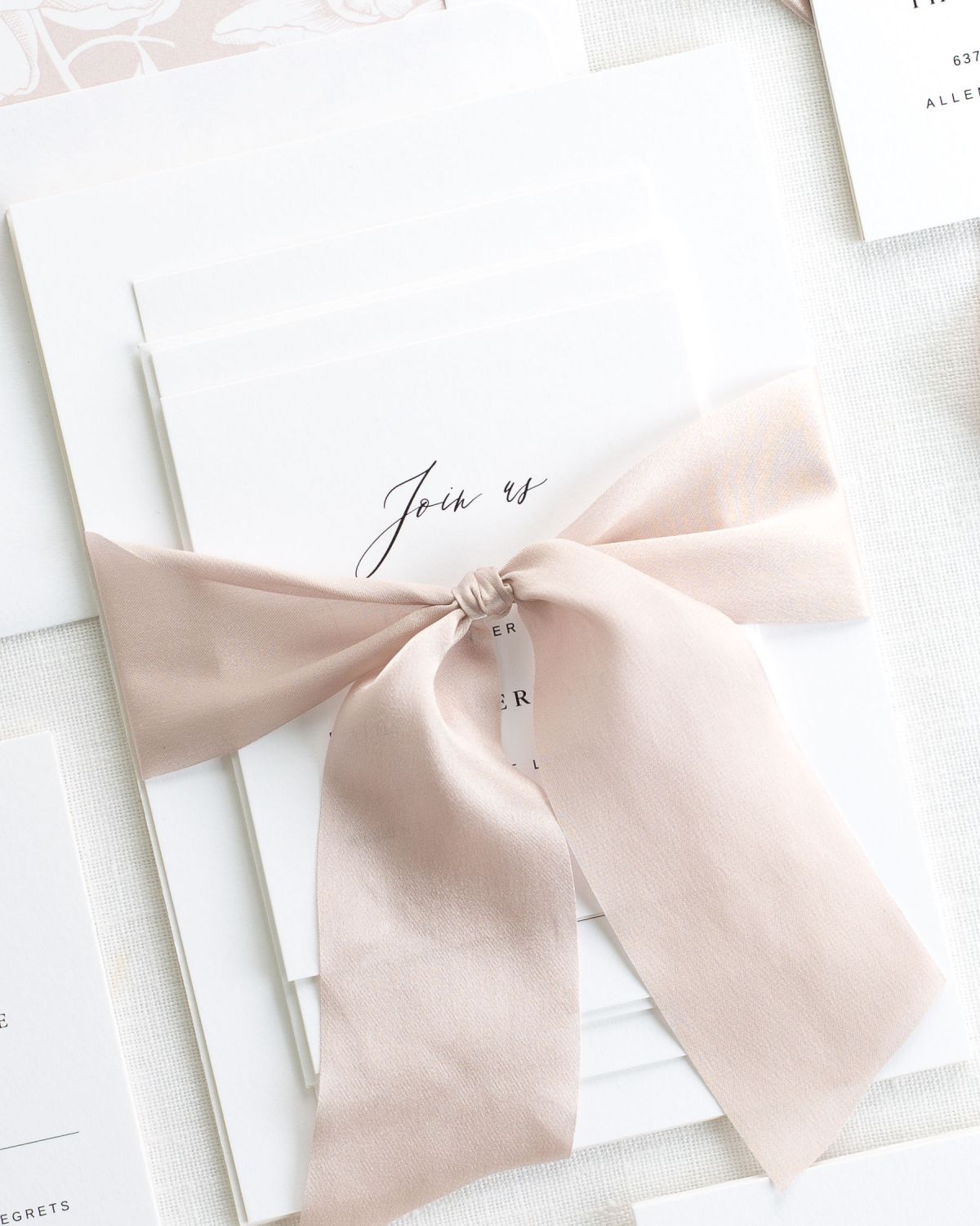 Calligraphy Ribbon Wedding Invitations in Dusty Rose | Shine Wedding ...