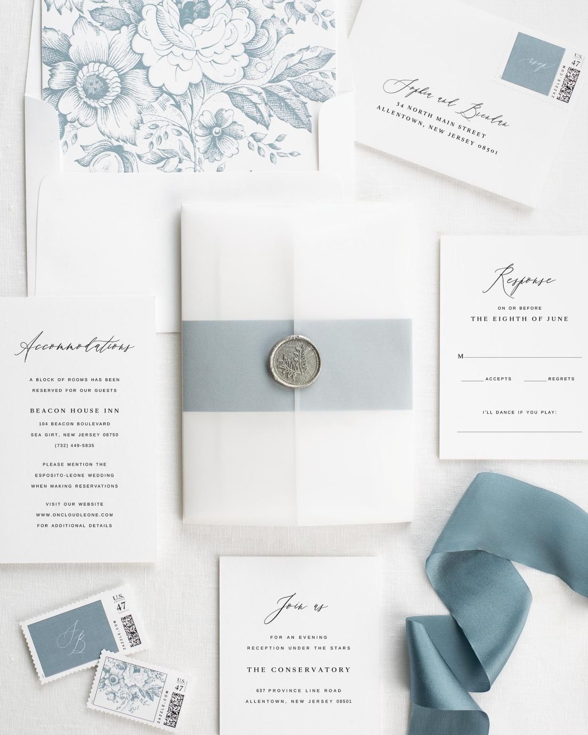 Romantic Vellum Wedding Invitations in Blue | Shine Wedding Invitations