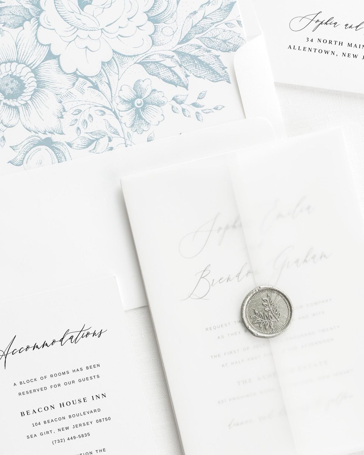 Romantic Vellum Wedding Invitations in Blue | Shine Wedding Invitations