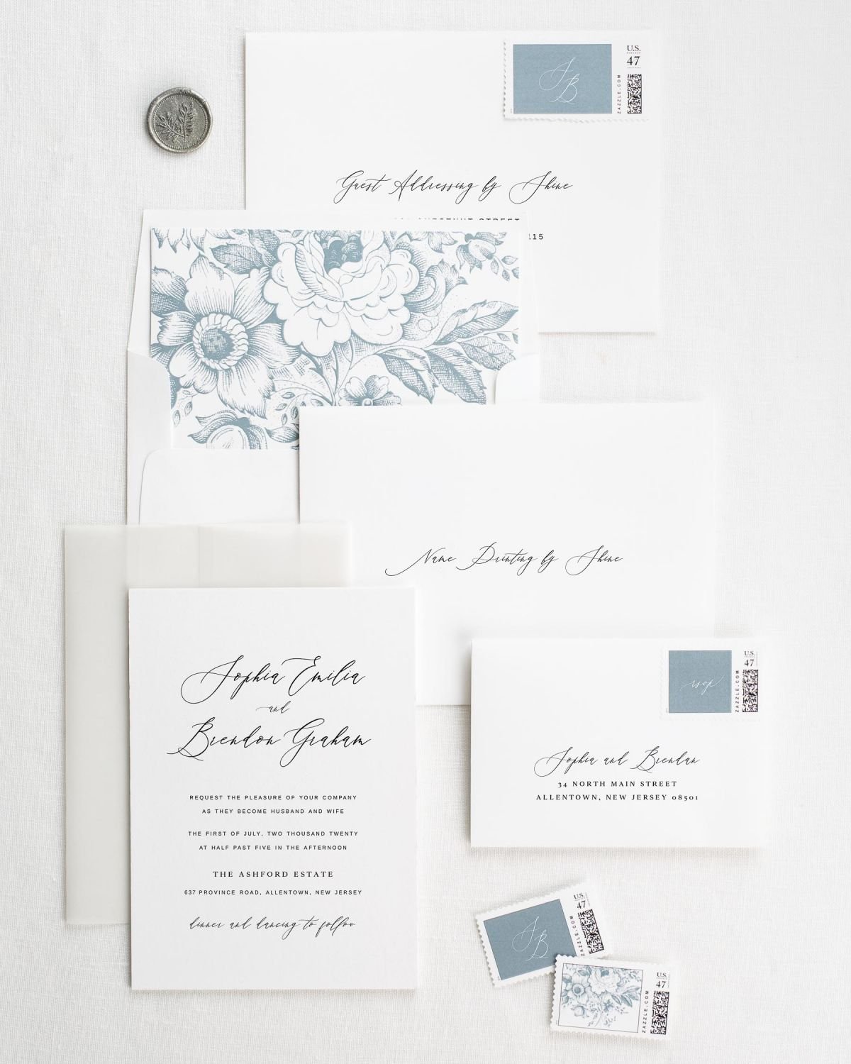 Romantic Vellum Wedding Invitations in Blue | Shine Wedding Invitations